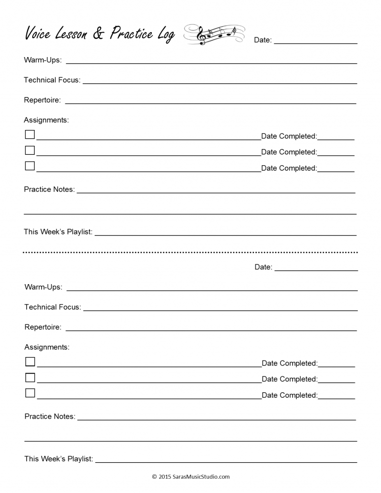 Voice Lesson Assignment Sheets – Sara's Music Studio