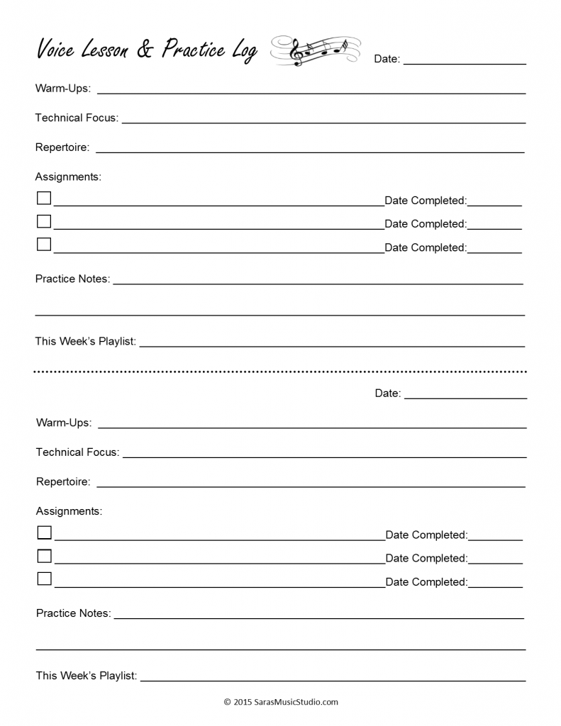 Voice Lesson Assignment Sheets – Sara's Music Studio