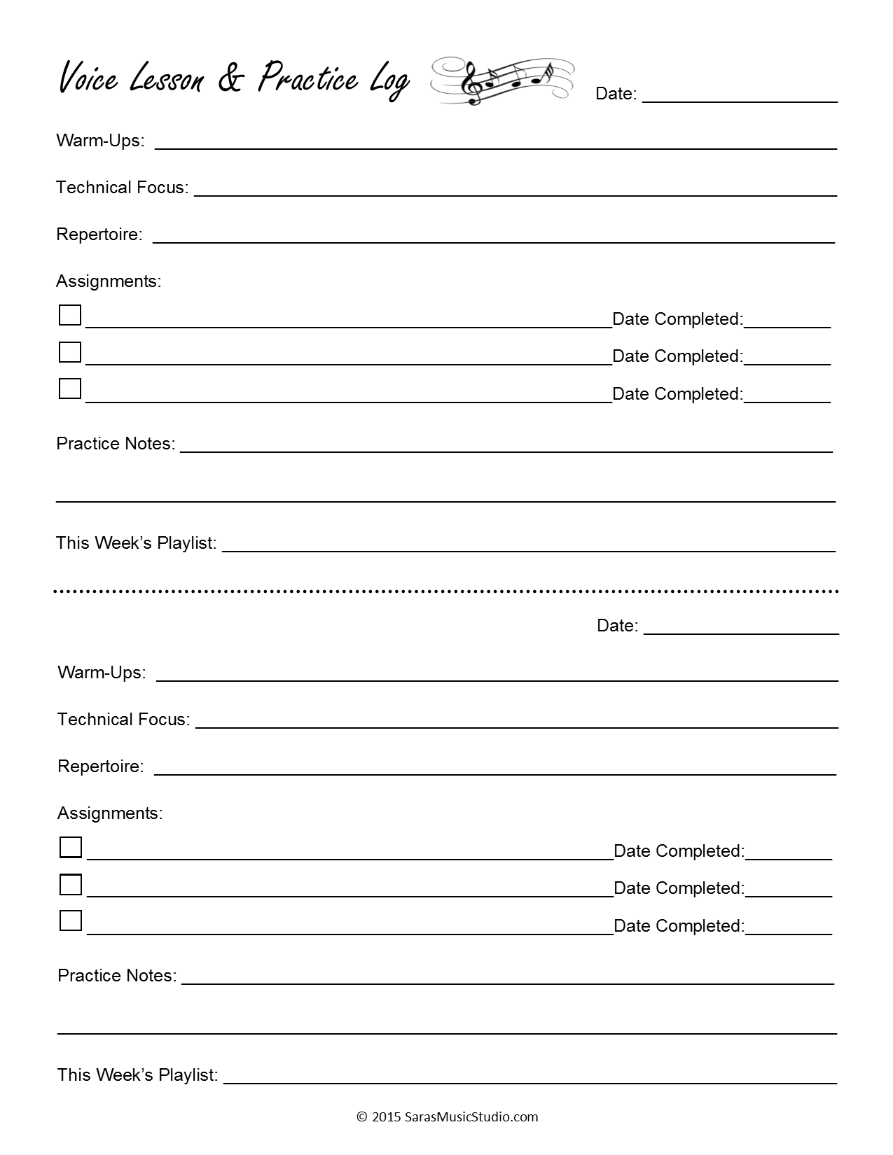 Voice Lesson Assignment Sheets – Sara's Music Studio