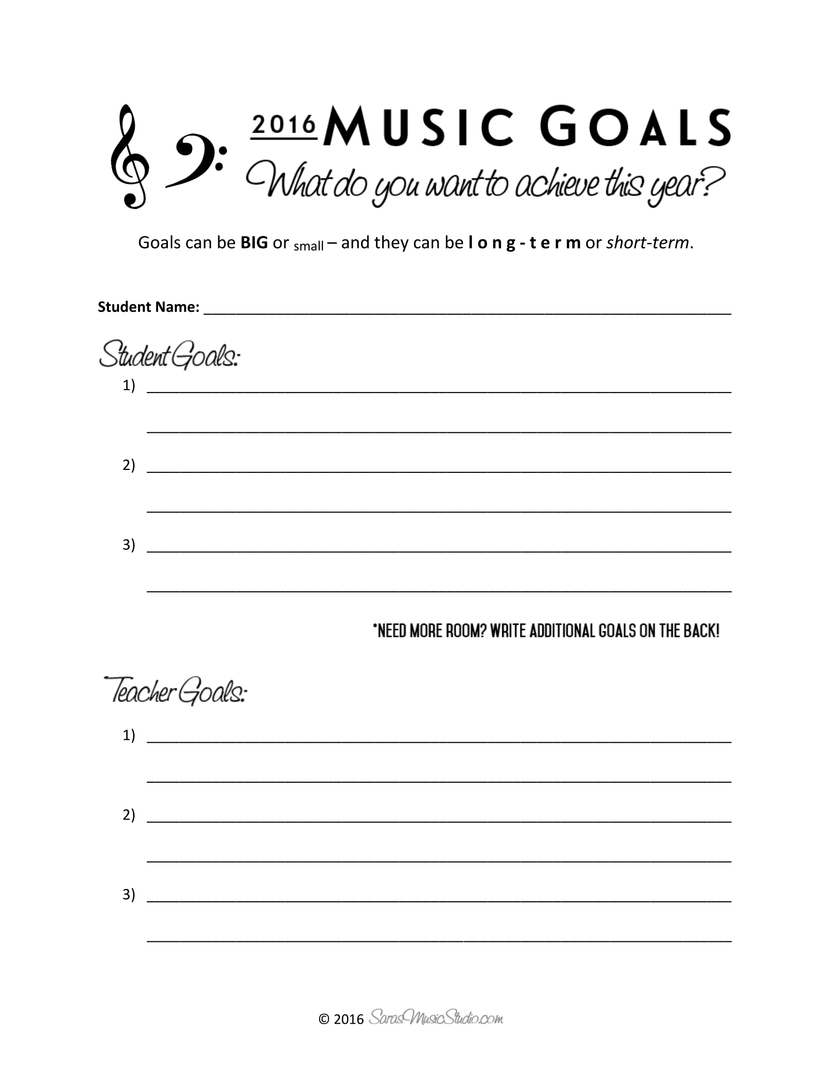 2016 Student and Teacher Goals – Sara's Music Studio
