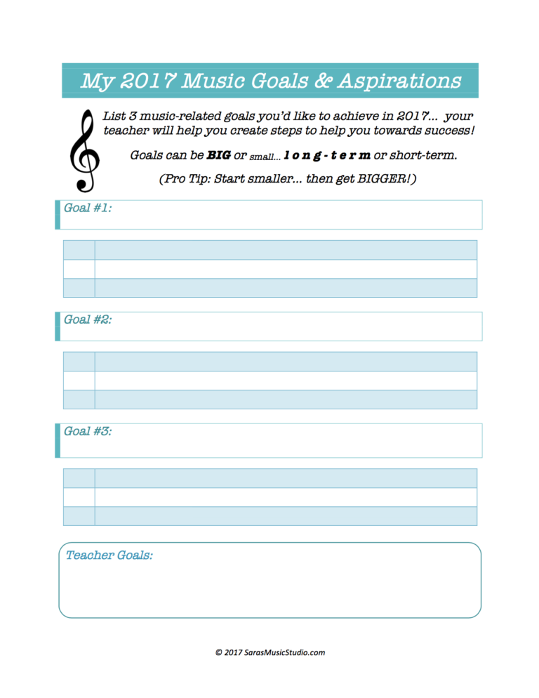 FREE 2017 Goal Sheets for Music Students – Sara's Music Studio